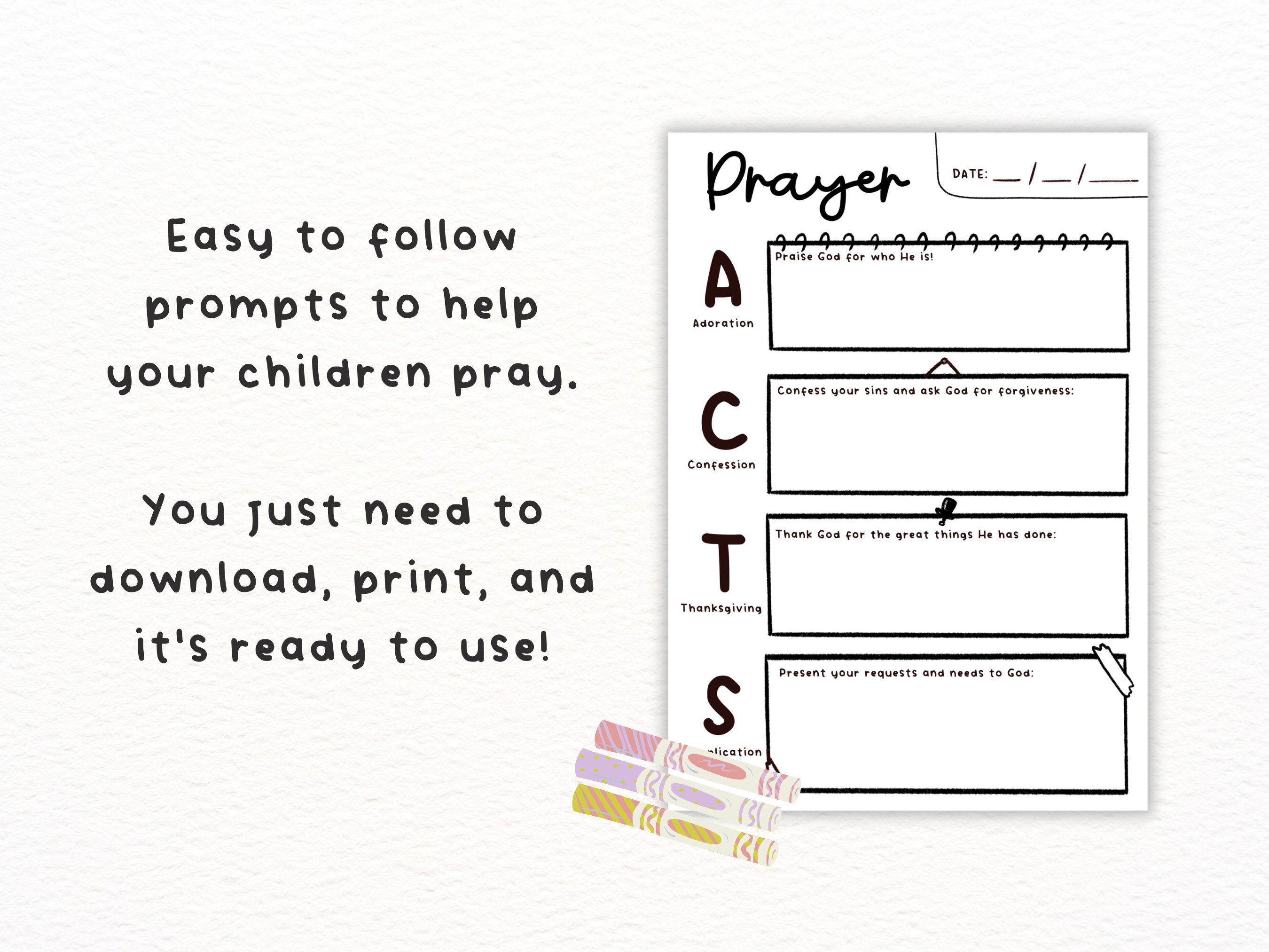 Prayer Printable for Children ACTS Kids Prayer Template Sunday School ...