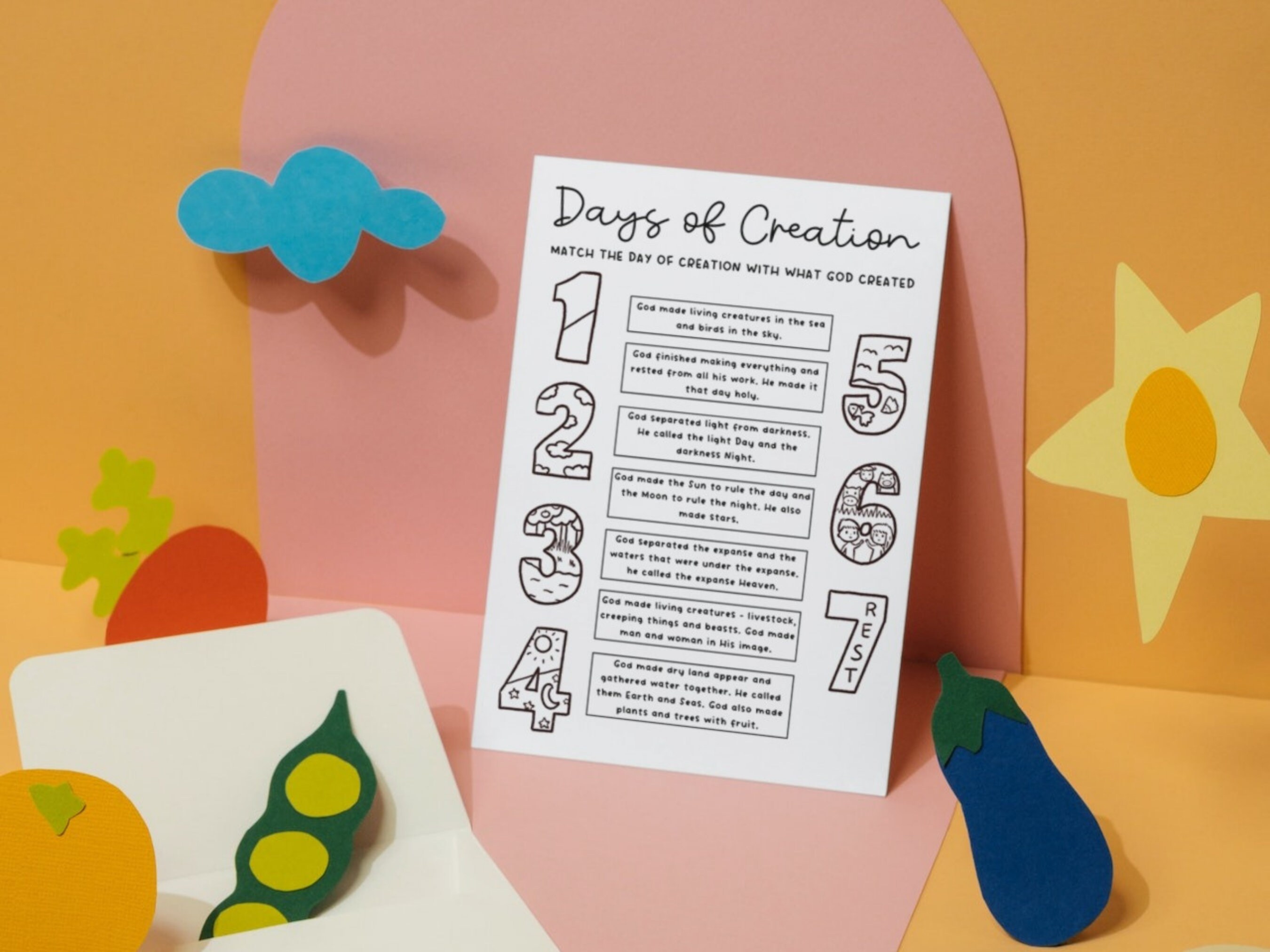 Days of Creation Match up Activity With Bible Verses Christian Coloring ...