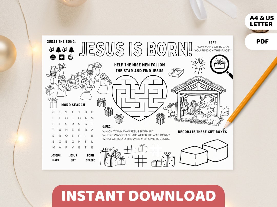 Christmas Christian Activity Placemat Printable | Jesus Nativity ...