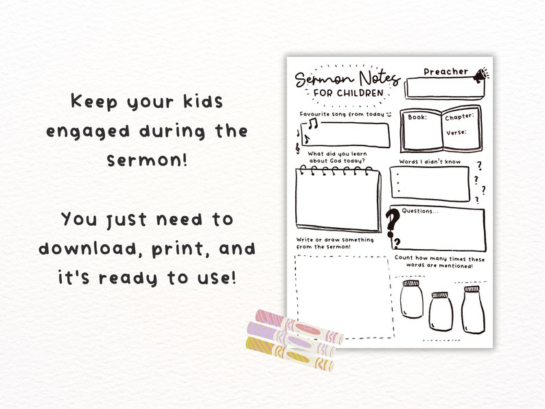 Sermon Notes for Children Kids Elementary School Youth | Christian ...