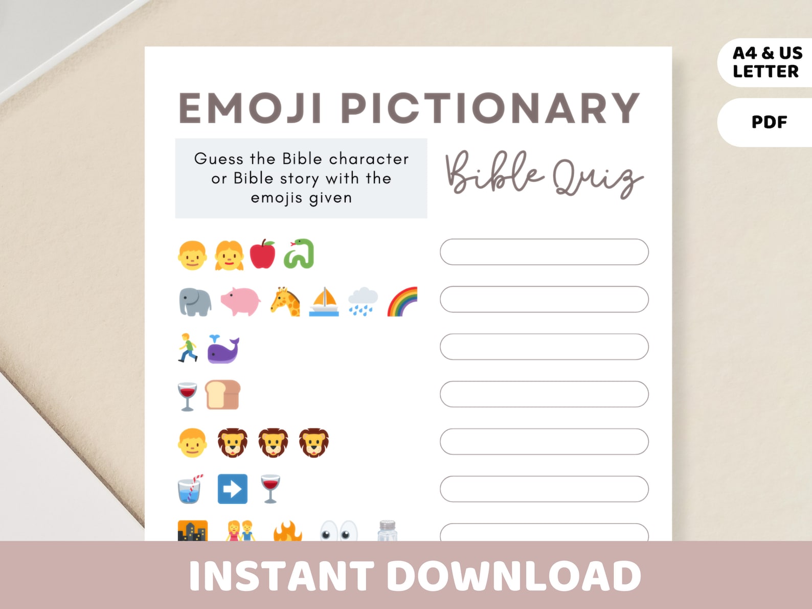 Bible Emoji Pictionary Game Printable | Christian Party Icebreaker ...