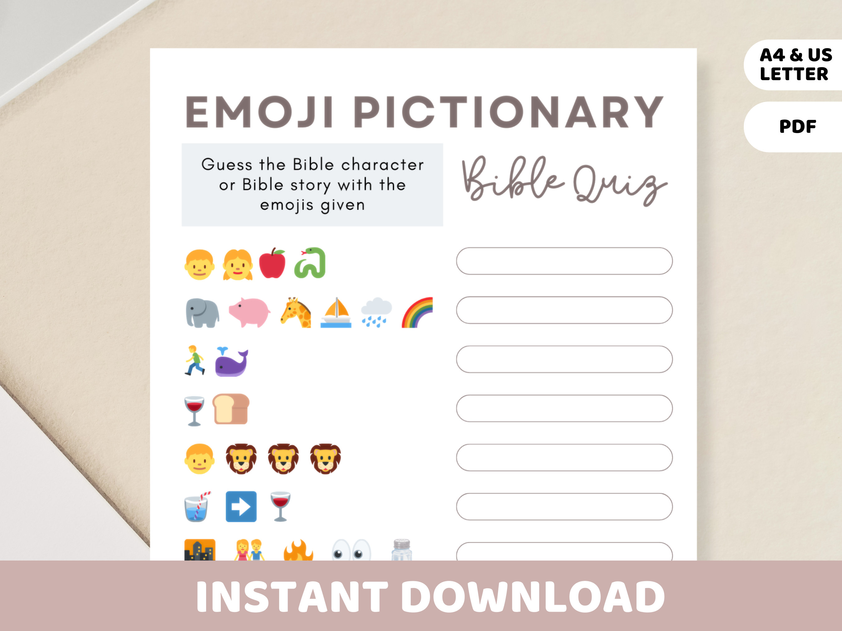 Bible Emoji Pictionary Game Printable | Christian Party Icebreaker ...