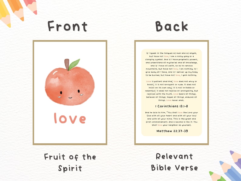 Fruit of the Spirit Flash Cards With Bible Verses Sunday School ...