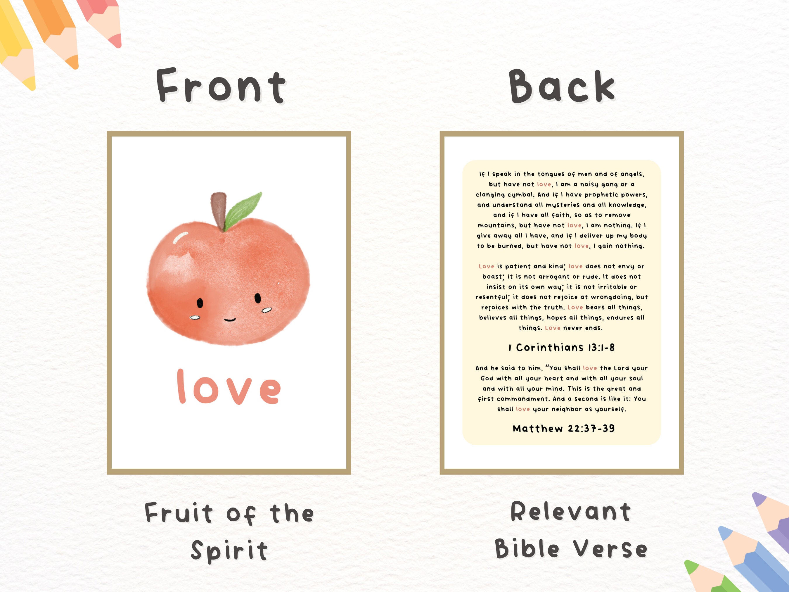 Fruit of the Spirit Flash Cards With Bible Verses Sunday School ...