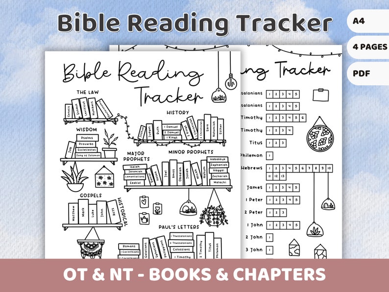 Bible Reading Tracker With Books of the Bible, Old Testament, New ...