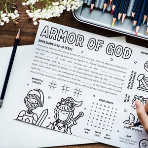 Armor of God Coloring Activity Placemat Printable | Children Bible ...
