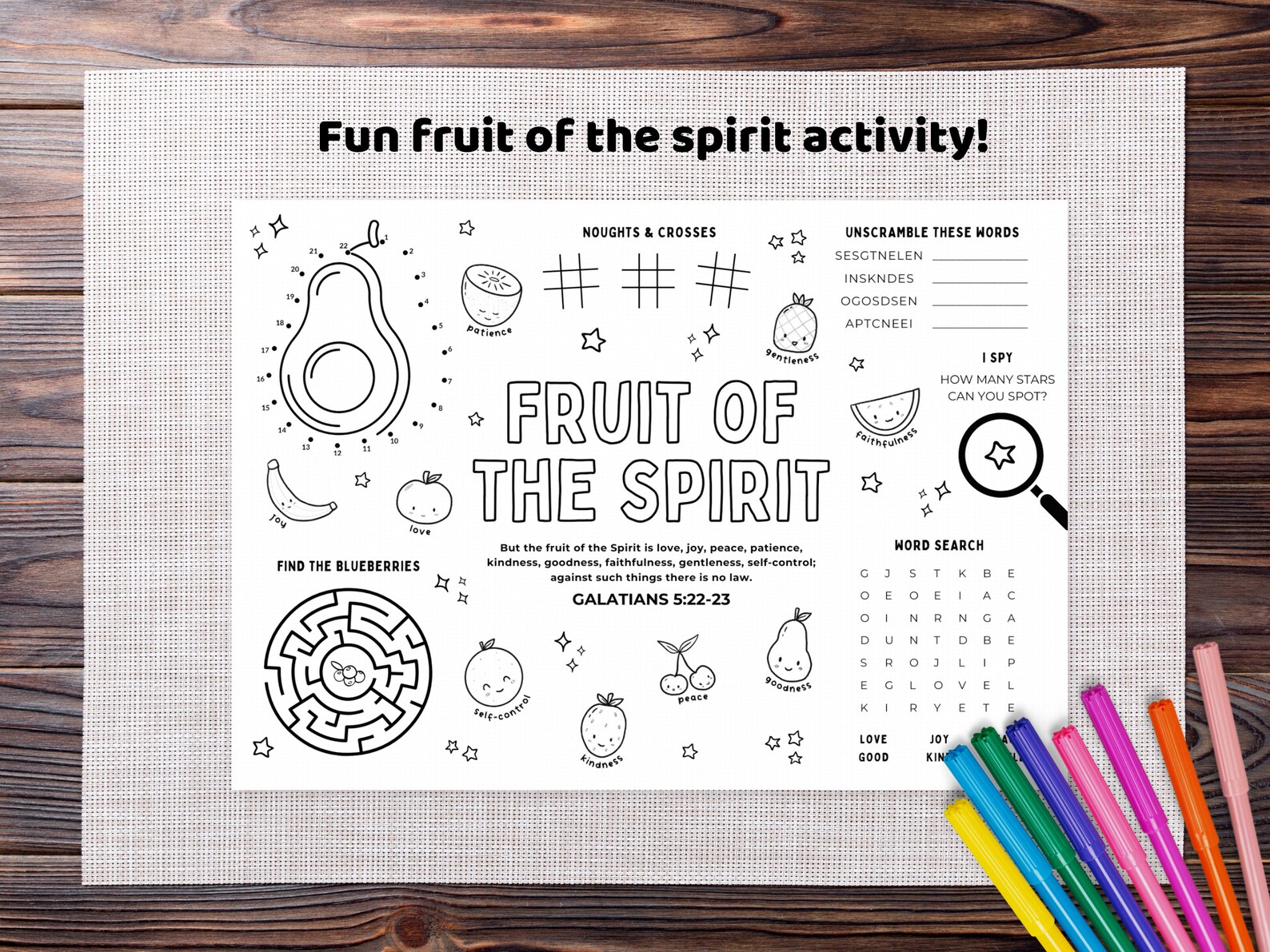 Fruit of the Spirit Activity Placemat Printable Sunday School ...