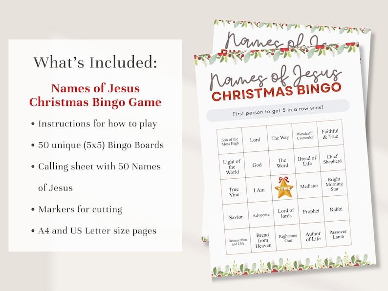 Names of Jesus Christmas Bingo Game Printable | Advent Christian ...