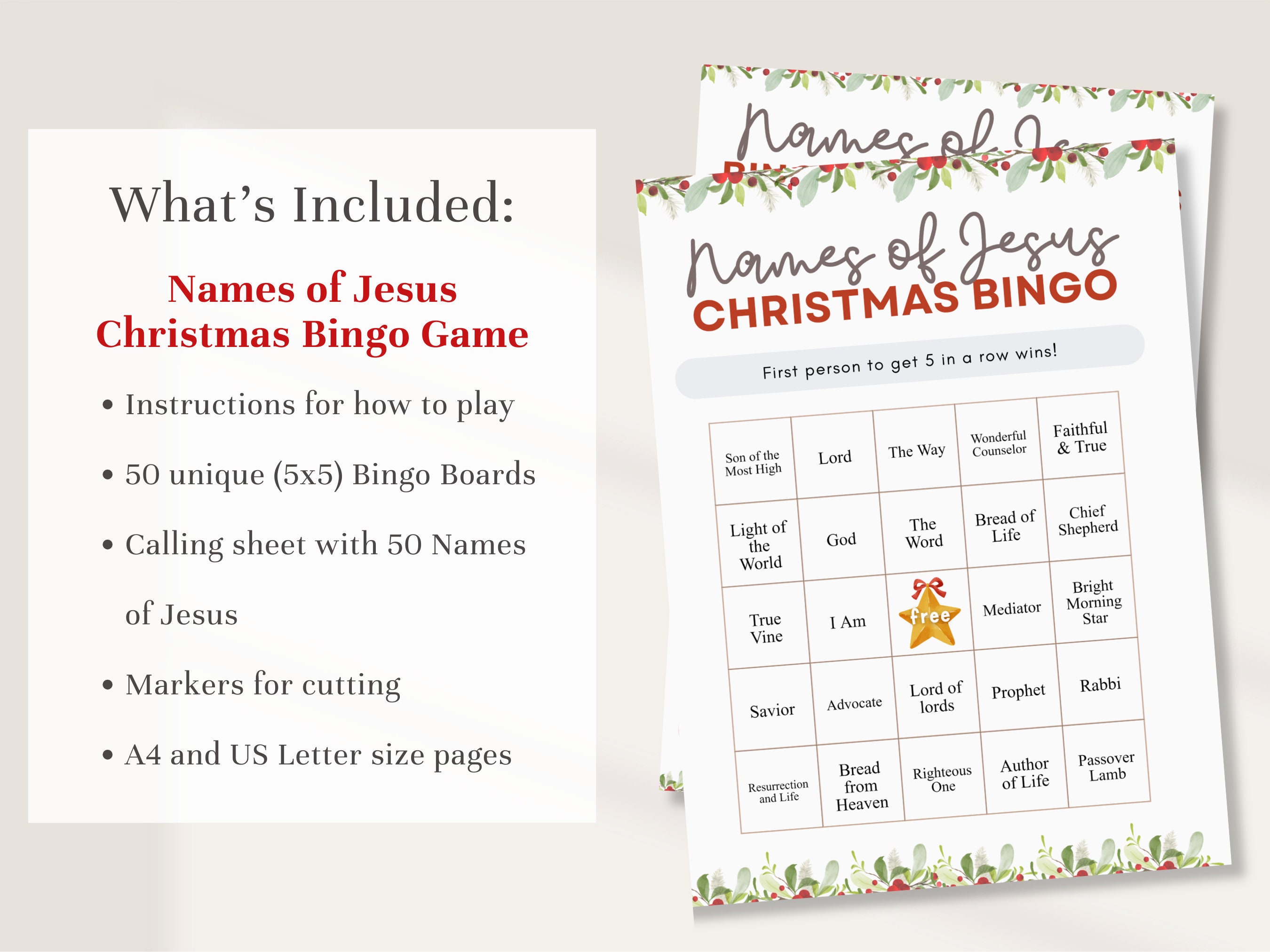 Names of Jesus Christmas Bingo Game Printable | Advent Christian ...