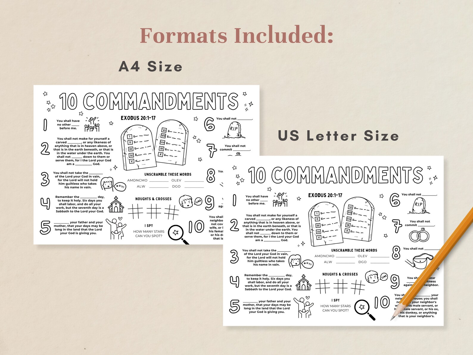 Ten Commandments Activity Sheet Printable | Kids Bible Story Coloring ...