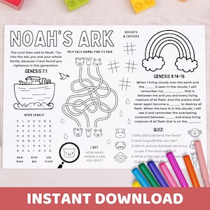 Noahs Ark Acitivity Game Placemat Printable | Flood Rainbow Bible Story ...