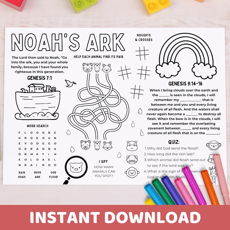 Noahs Ark Activity Sheet - Etsy