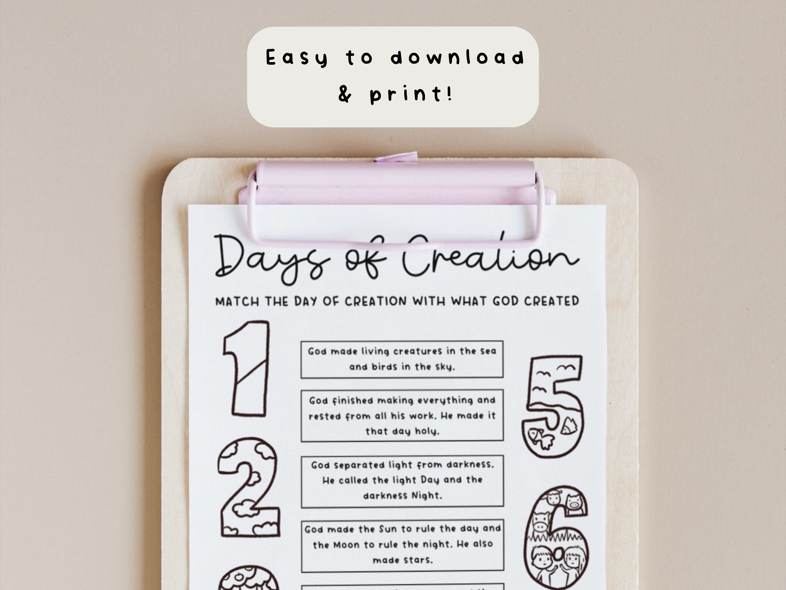 Days of Creation Match up Activity With Bible Verses Christian Coloring ...