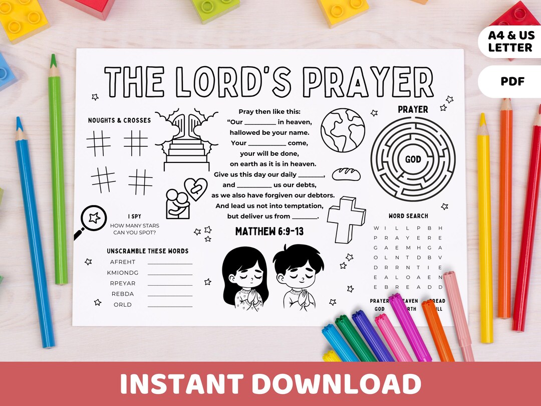 Kids Lord's Prayer Activity Placemat Printable | Children Bible ...