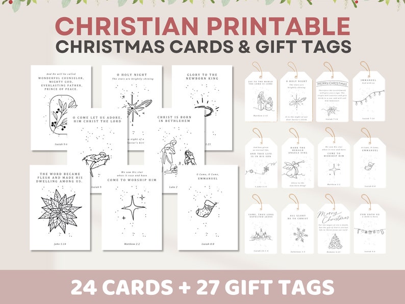 Christian Christmas Cards & Gift Tags Printable | Modern Line Art ...