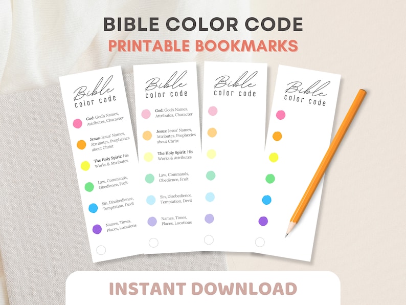 Bible Color Code Bookmarks 5 Bible Study Highlighting Tool Bookmarks ...