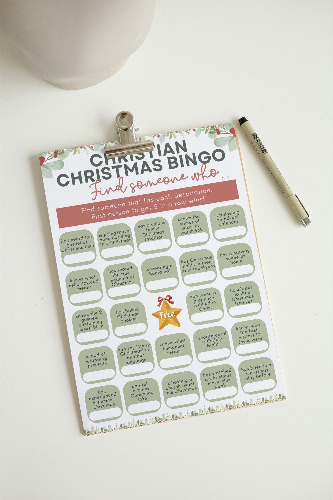 Christmas Church Bingo Game Printable | Find Someone Who | Christian ...