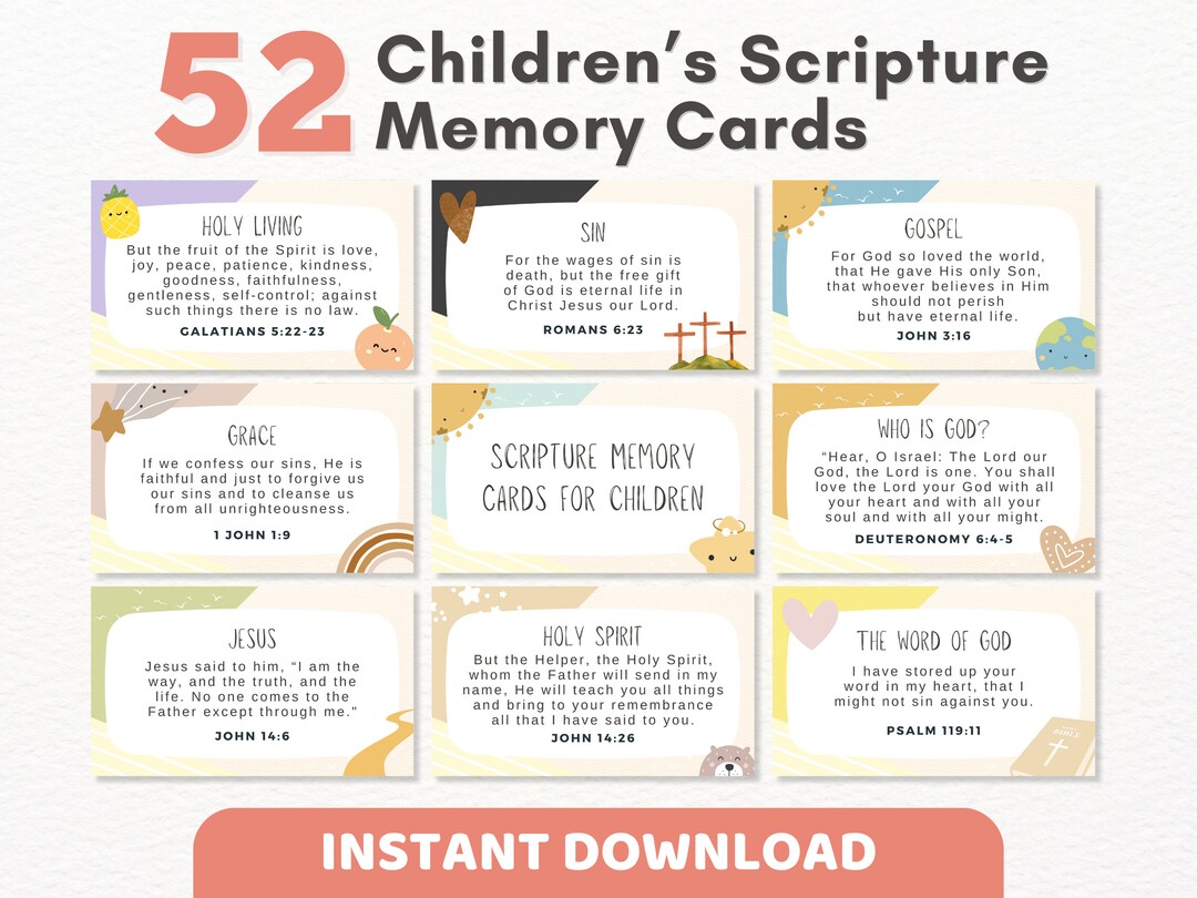 52 Children Scripture Cards Printable ESV | Kids Bible Verse Memory ...