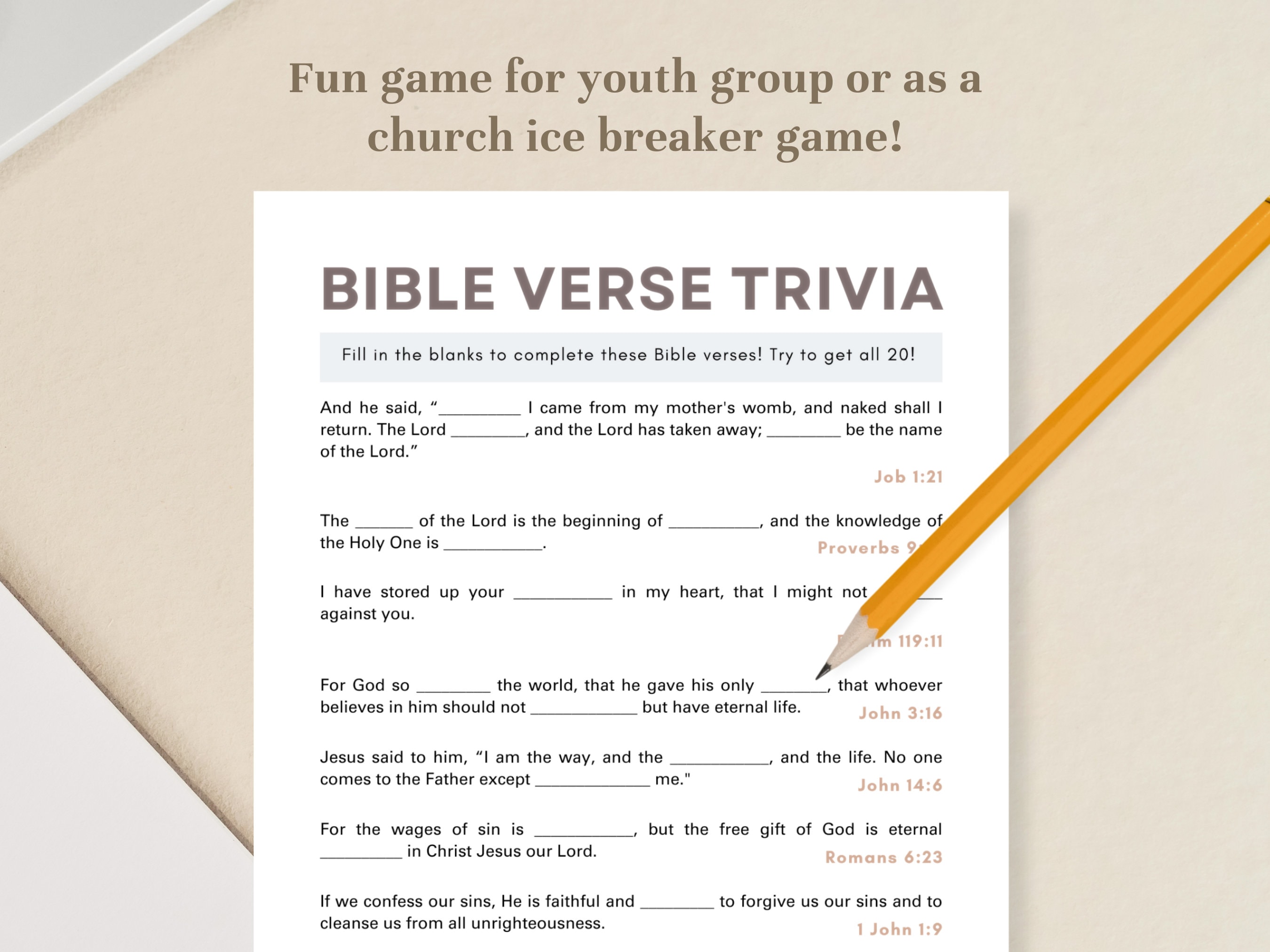Bible Verse Fill in the Blanks Game Printable | Old & New Testament ...