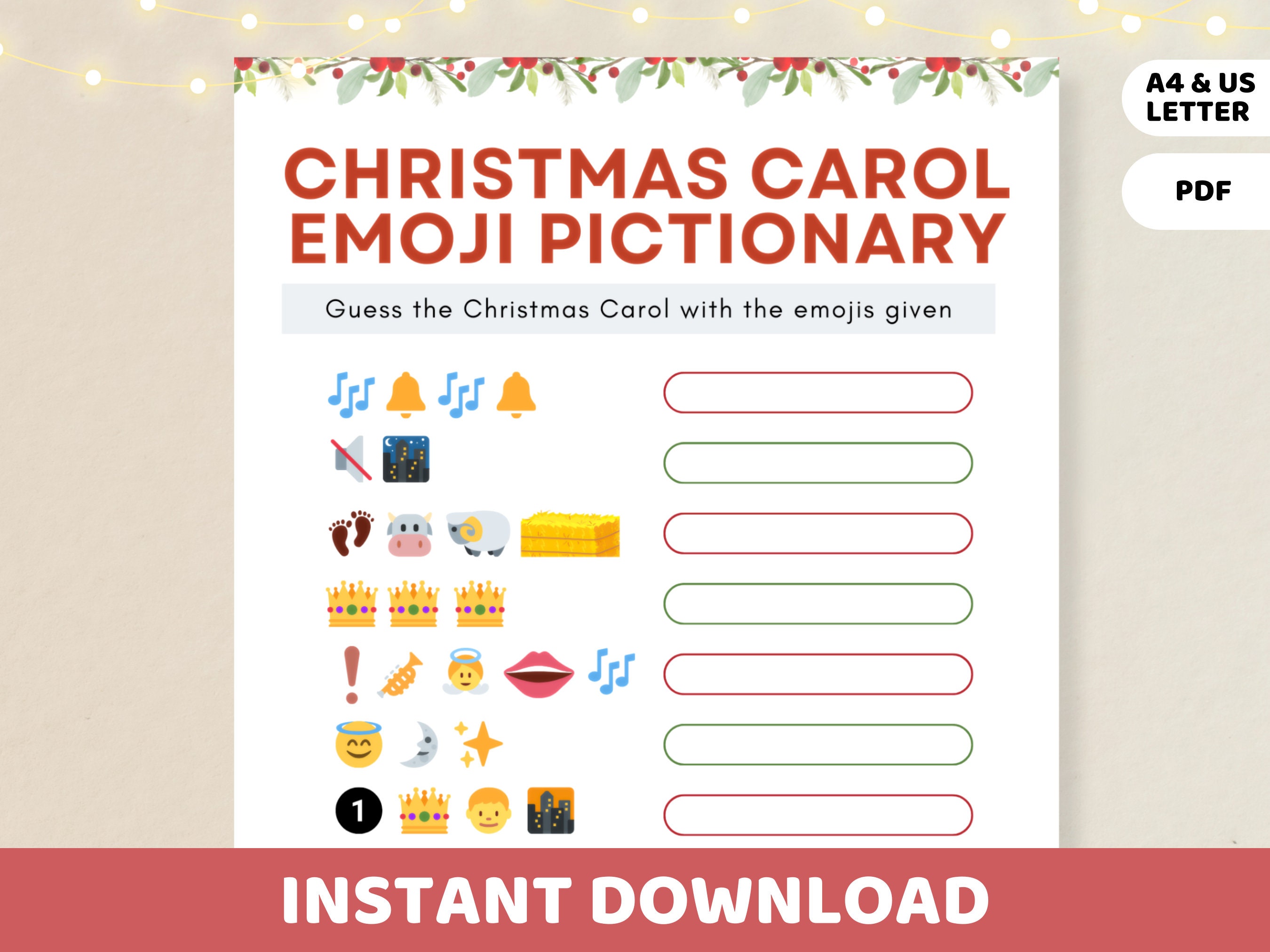 Christmas Carols Emoji Pictionary Game Printable PDF | Christian Party ...