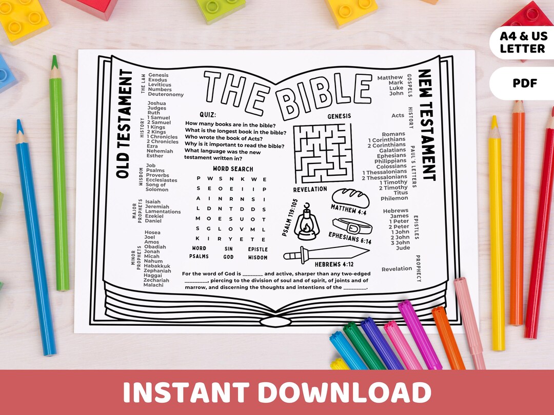 Books of the Bible Coloring Placemat Printable | Sunday School ...
