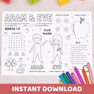 Adam and Eve Activity Sheet Printable | Garden of Eden Placemat ...