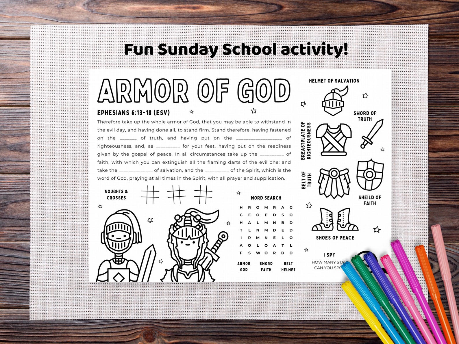 Armor of God Coloring Activity Placemat Printable | Children Bible ...