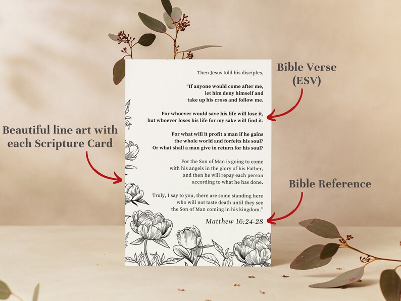20 ESV Bible Verse Cards Printable | Floral Line Art Scripture Memory ...