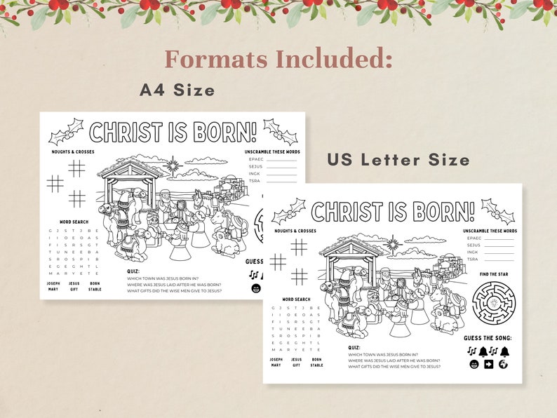 Christian Kids Christmas Placemat Activity Printable PDF | Fun Nativity ...