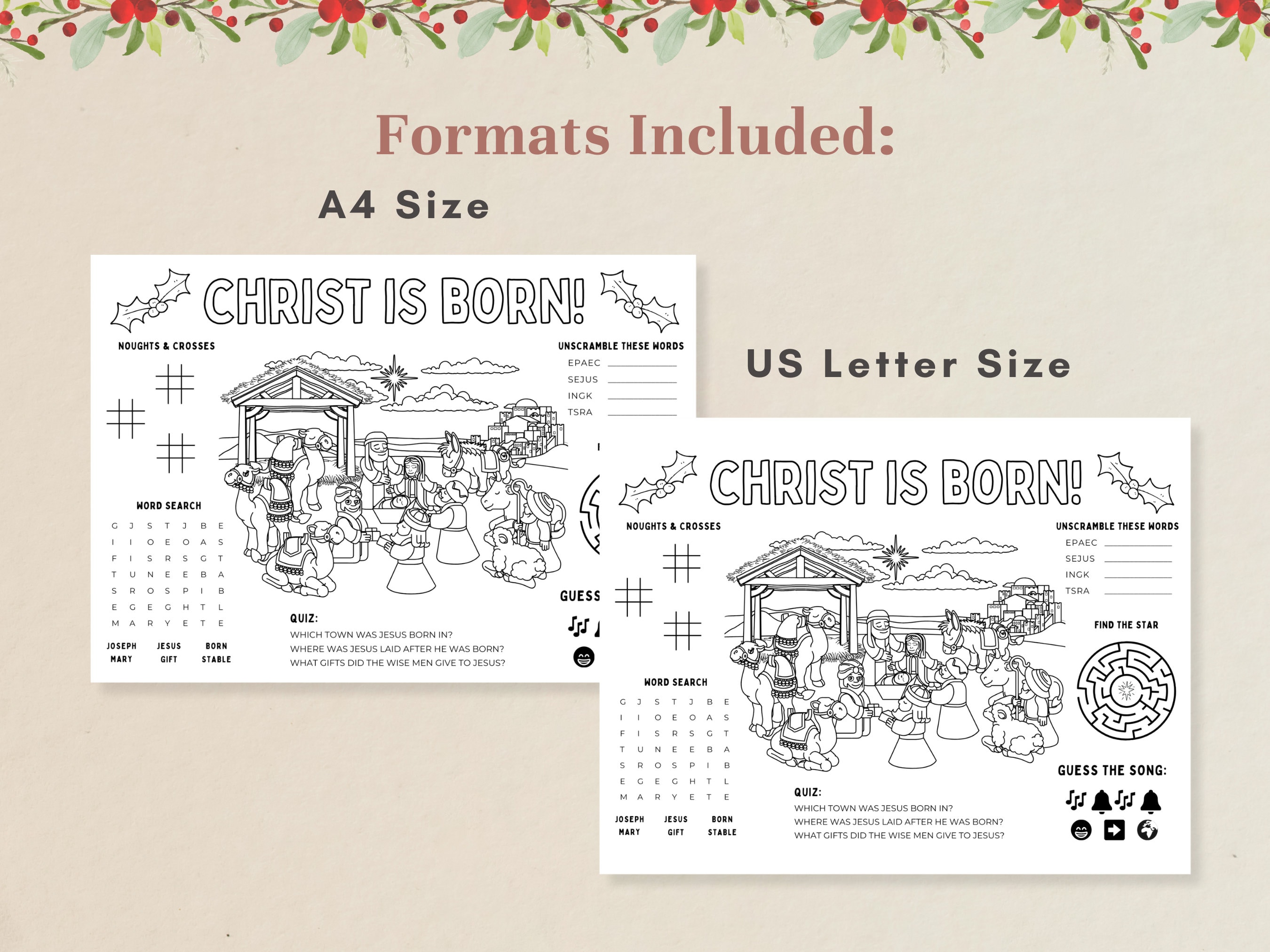 Christian Kids Christmas Placemat Activity Printable PDF | Fun Nativity ...