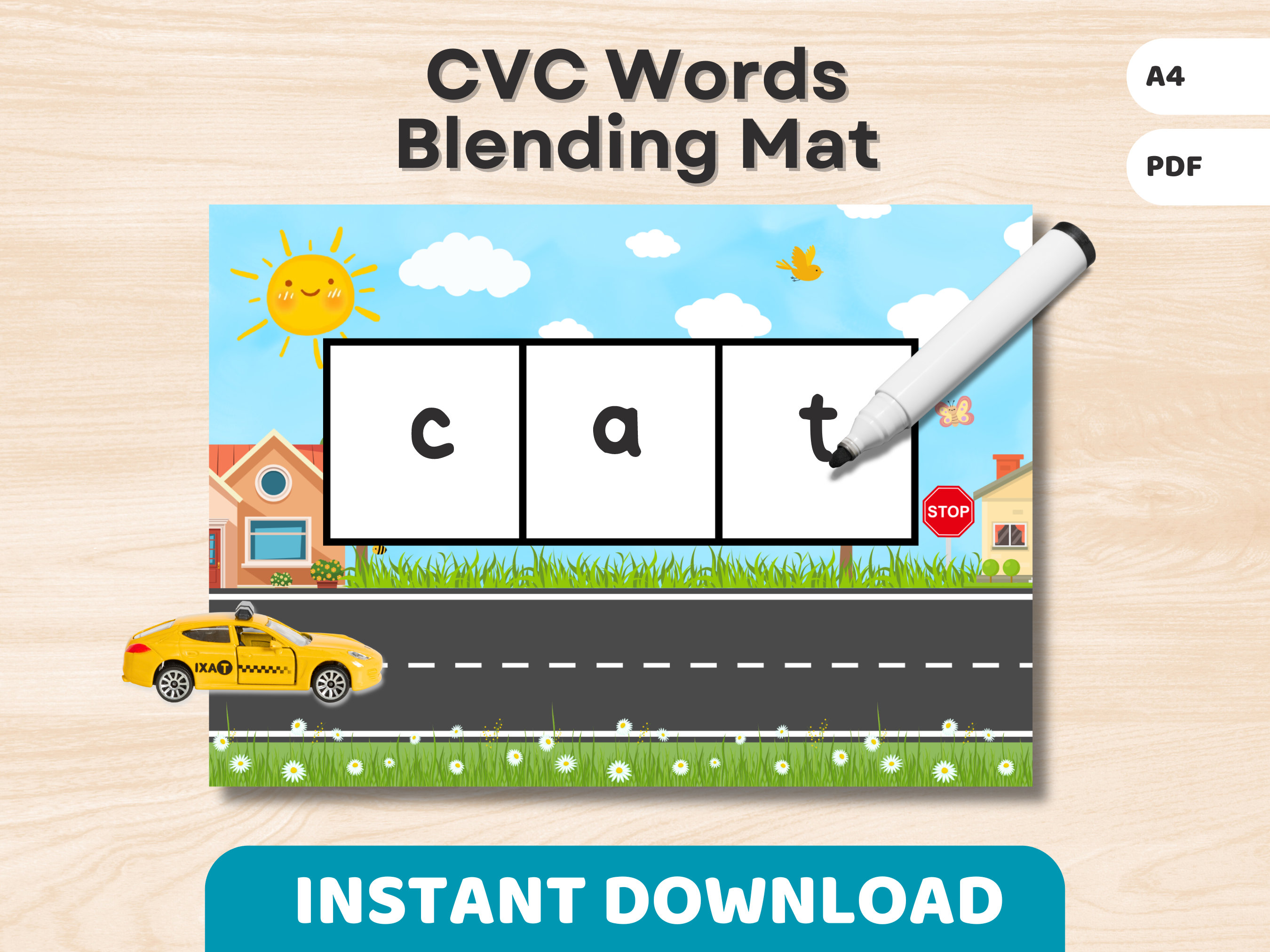 CVC Words Car Blending Mat Printable | Phonics Reading, Word Building ...
