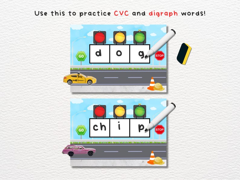 CVC Words Car Toy Blending Mat Printable | Fun Phonics Reading, Word ...