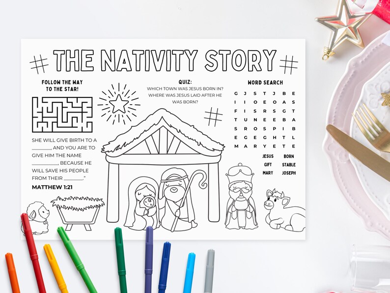 Nativity Activity Placemat: Christmas Story Coloring Page (digital ...