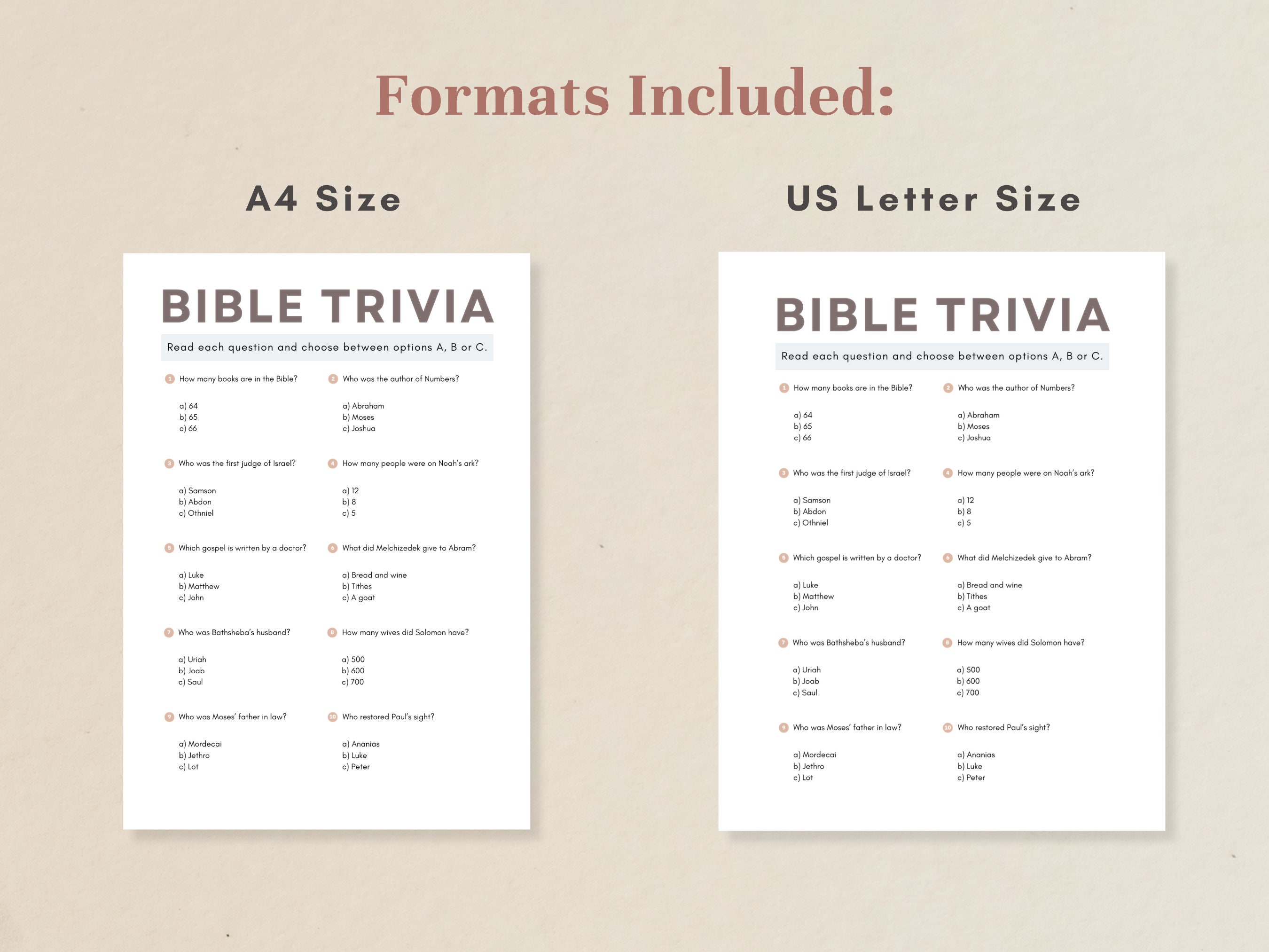 Bible Trivia Questions Game Printable | Old & New Testament Christian ...