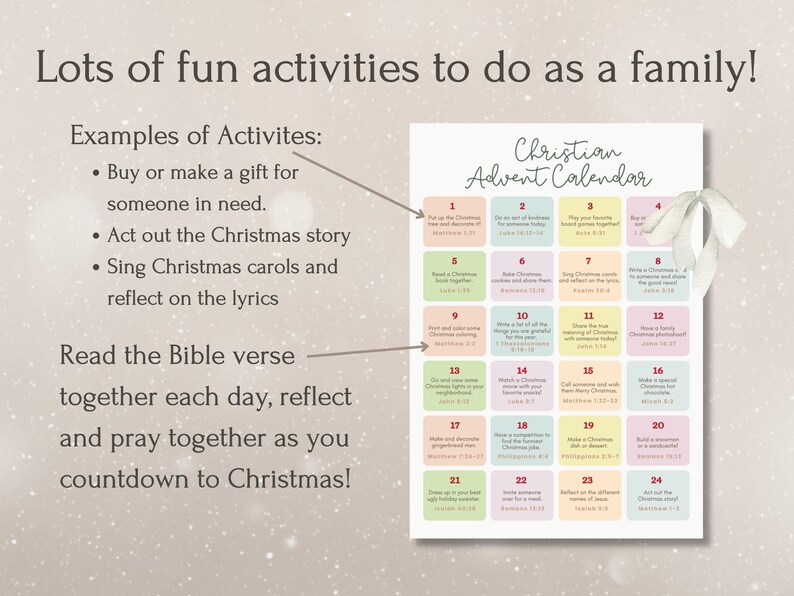 Christian Advent Activity Calendar Printable | Fun Christmas Activities ...