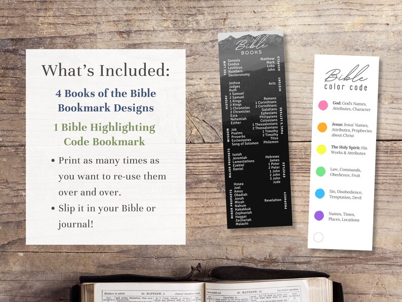 Books of the Bible Bookmarks Printable | Bible Study Highlighting Tool ...