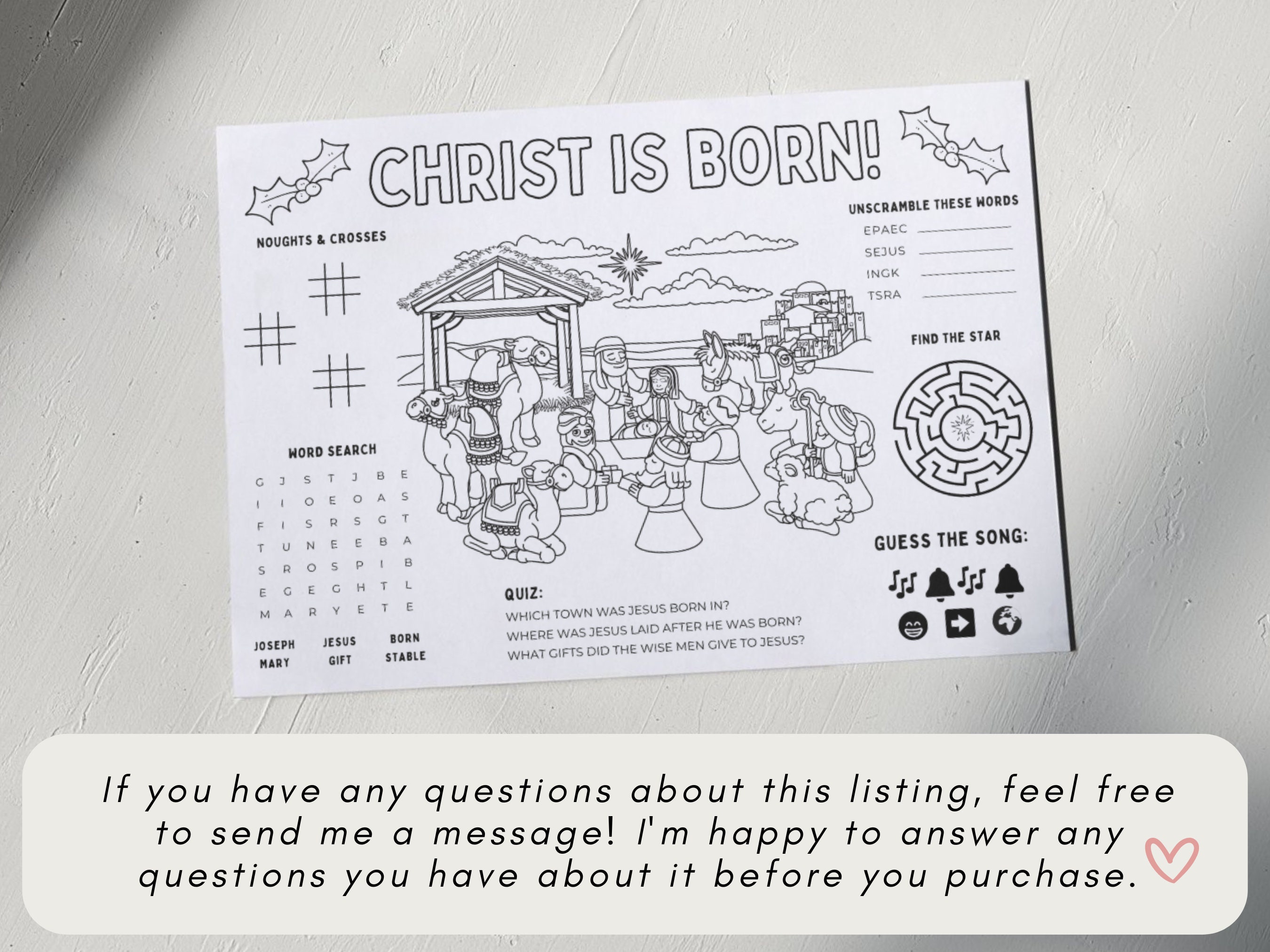 Christian Kids Christmas Placemat Activity Printable PDF | Fun Nativity ...
