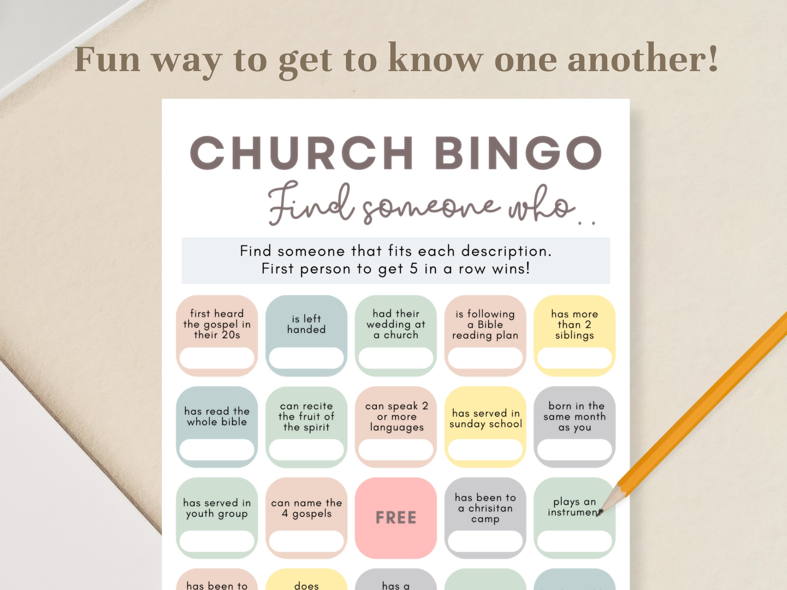 Church Bingo Game Printable Find Someone Who Game Christian Icebreaker ...