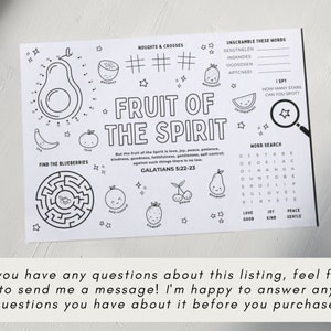 Fruit of the Spirit Activity Placemat Printable | Sunday School ...