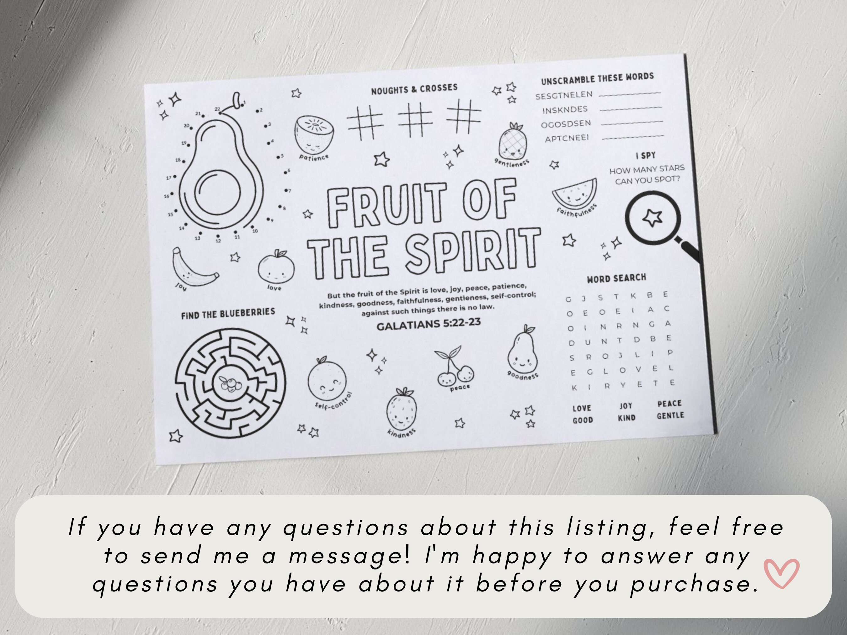 Fruit of the Spirit Activity Placemat Printable Sunday School ...