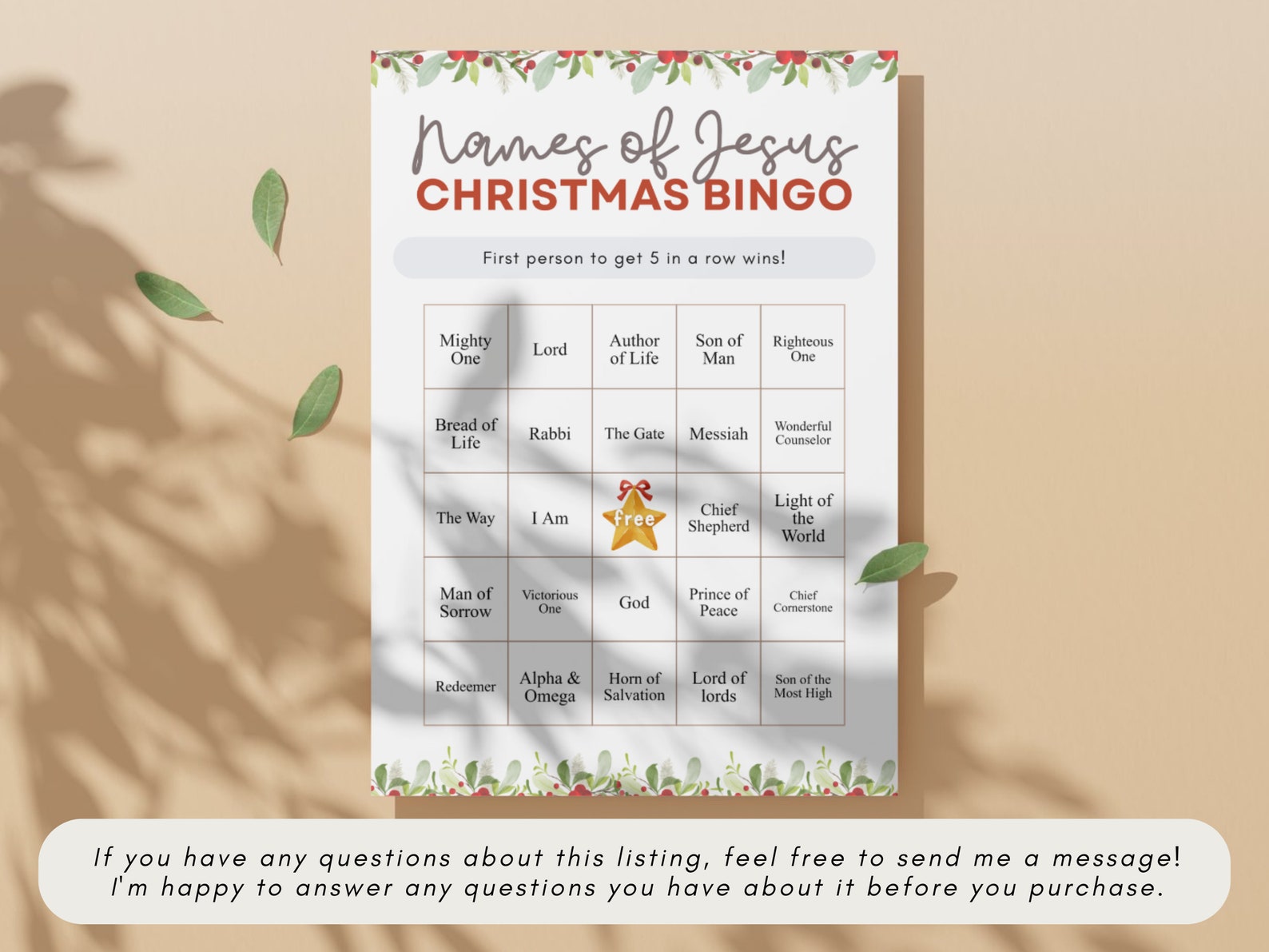 Names of Jesus Christmas Bingo Game Printable | Advent Christian ...