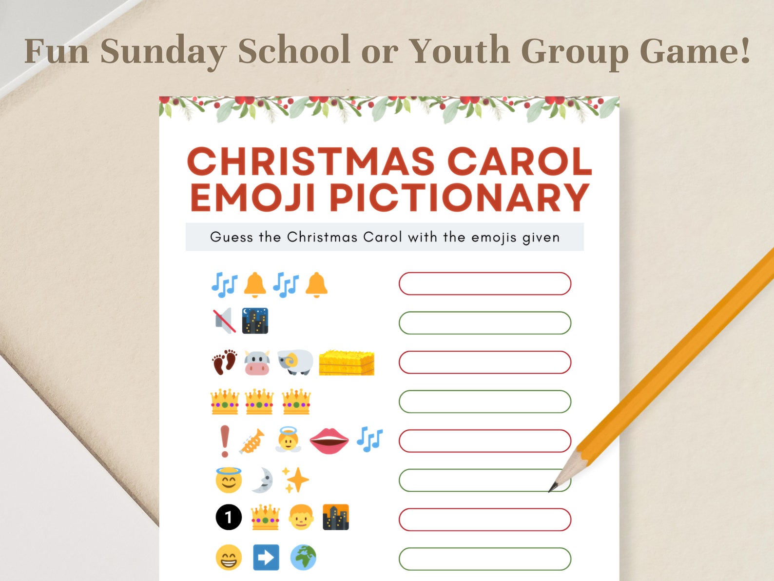 Christmas Carols Emoji Pictionary Game Printable PDF | Christian Party ...