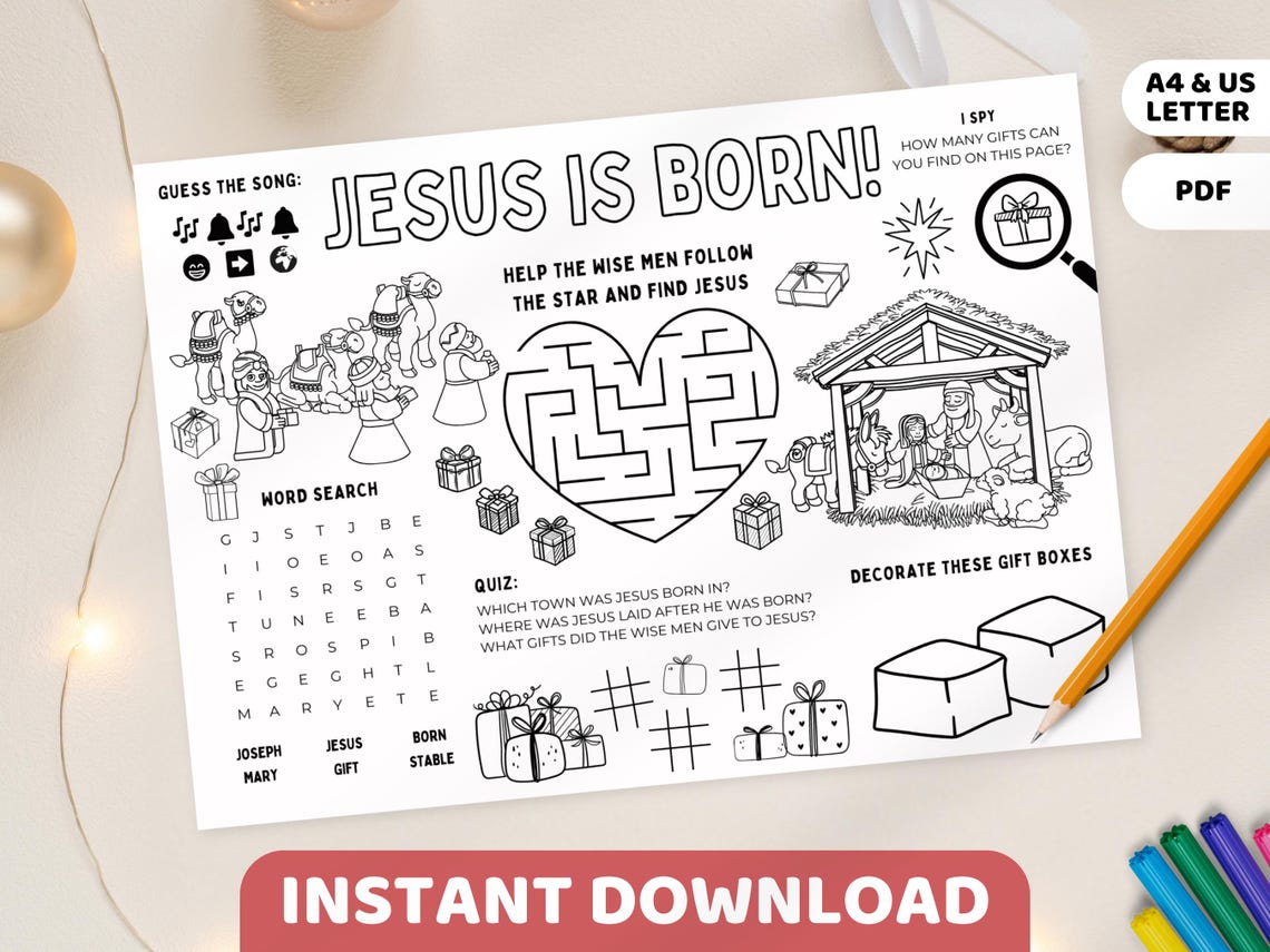 Christmas Christian Activity Placemat Printable | Jesus Nativity ...