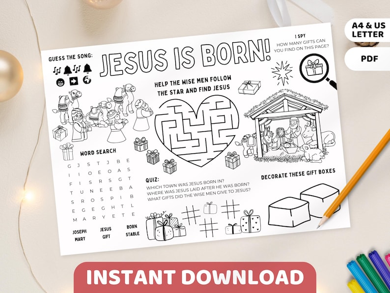 Christmas Christian Activity Placemat Printable | Jesus Nativity ...