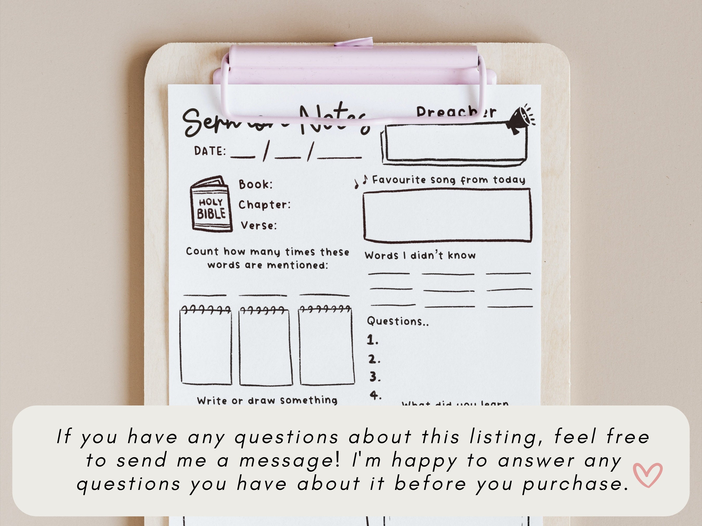 Sermon Notes Printable for Children Kids Elementary School Youth Teens ...