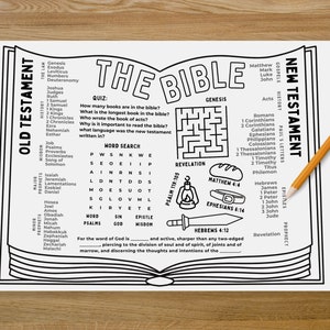 Books of the Bible Coloring Placemat Printable | Sunday School ...