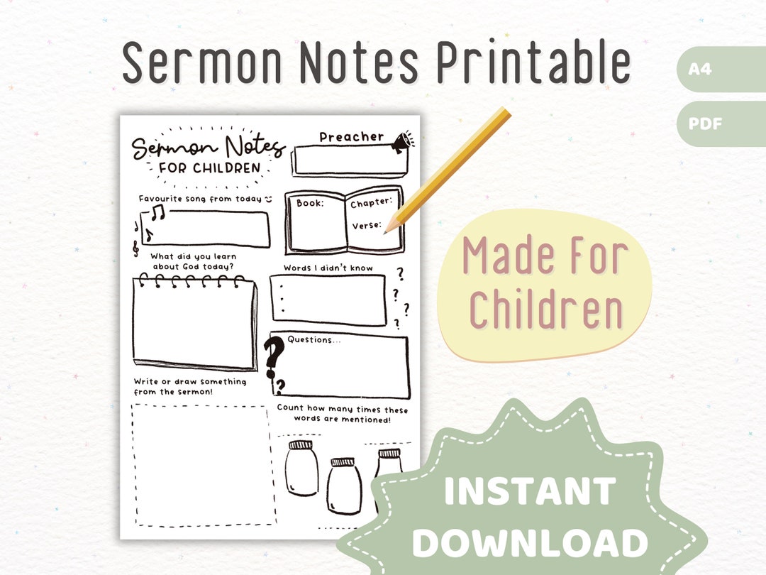 Sermon Notes for Children Kids Elementary School Youth | Christian ...