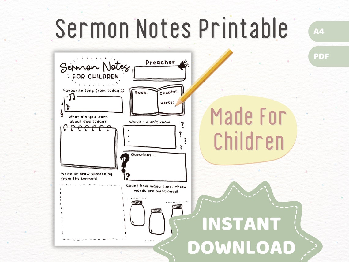 Sermon Notes for Children Kids Elementary School Youth Christian ...