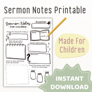 Sermon Notes for Children Kids Elementary School Youth | Christian ...