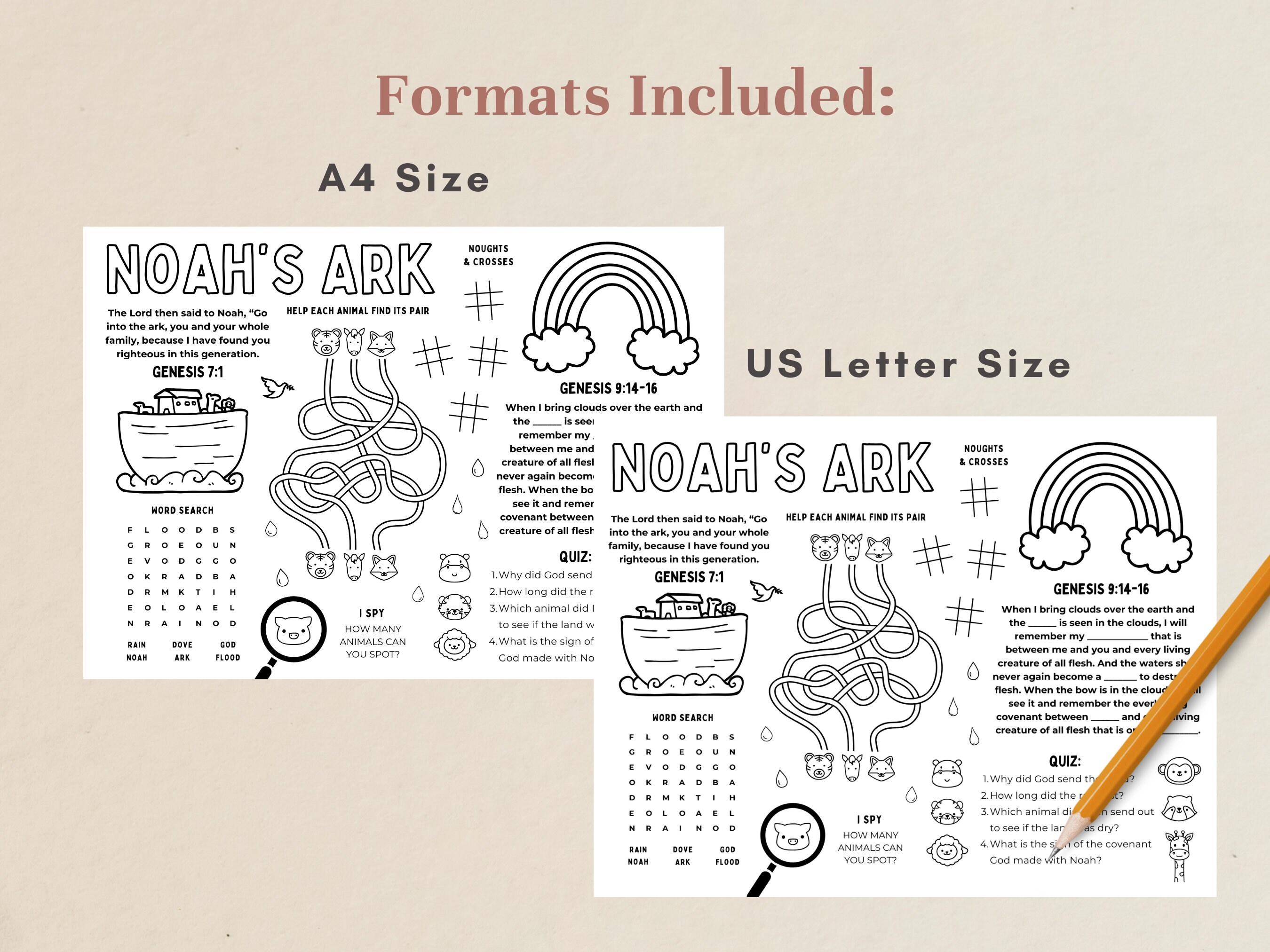 Noahs Ark Acitivity Game Placemat Printable | Flood Rainbow Bible Story ...